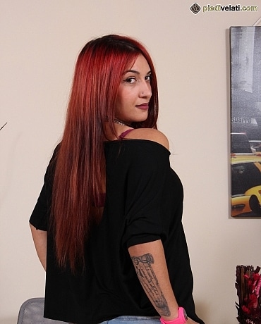 Irresistible Sharon in sheer black tights and running shoes